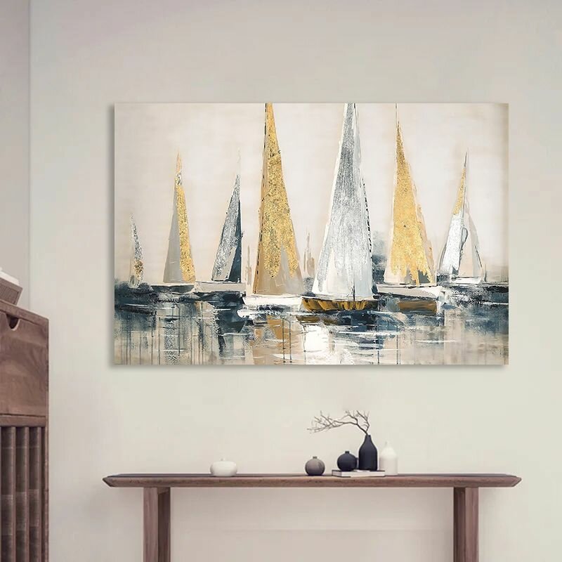 Картина "Парусник в море", 20x30 см, на подрамнике, экологичные чернила, крепление "крокодил"