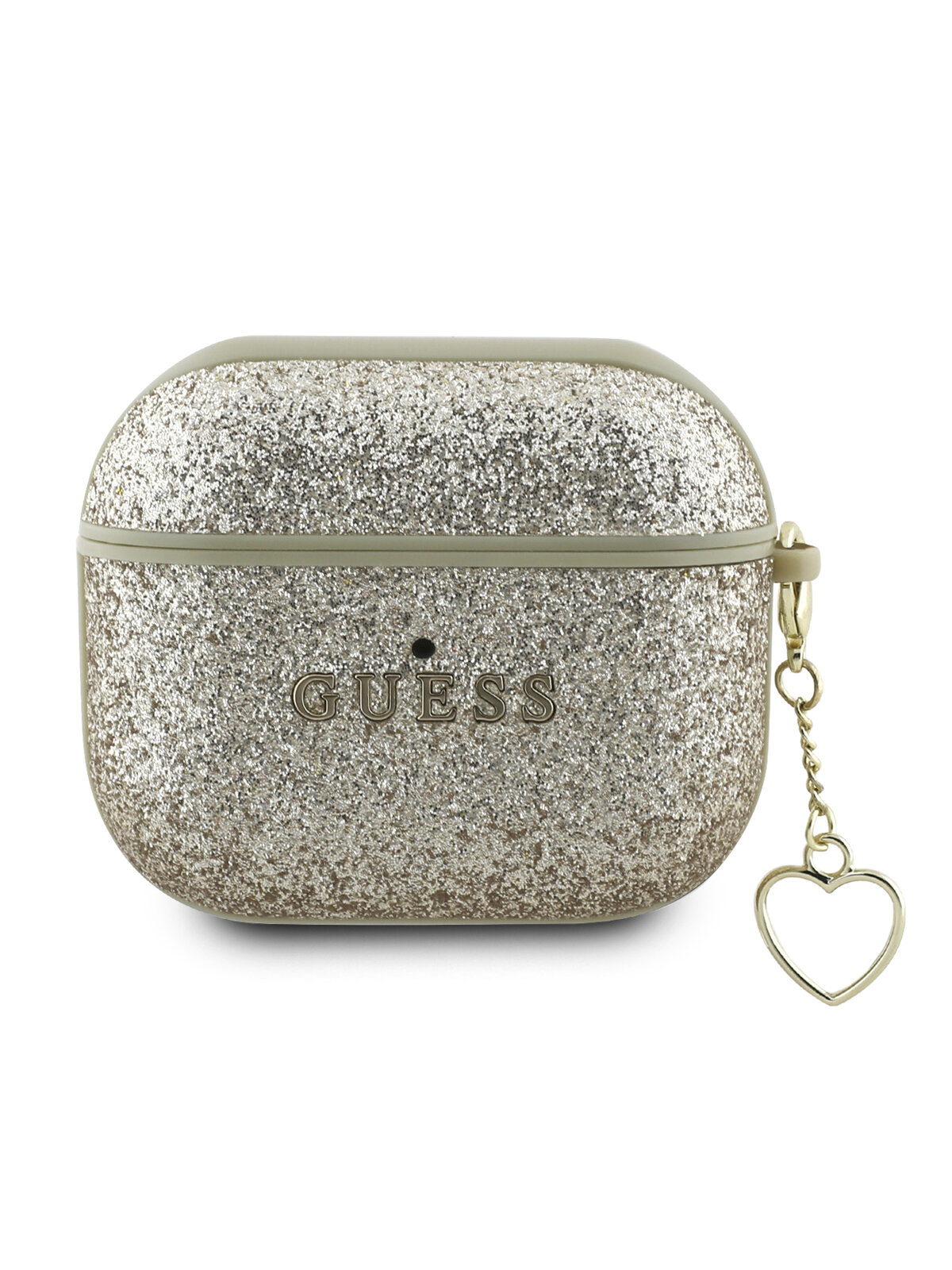 Guess для Airpods 3 чехол Fixed Glitters with Small Heart charm Light Gold