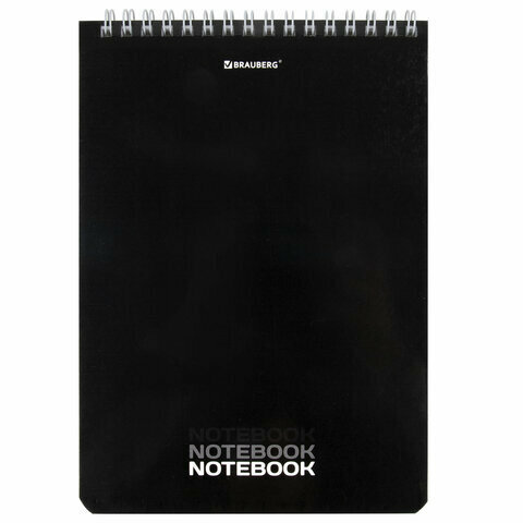 Блокнот А5 (146х206 мм), 60 л, гребень, картон, жесткая подложка, клетка, BRAUBERG, "Black", 114365
