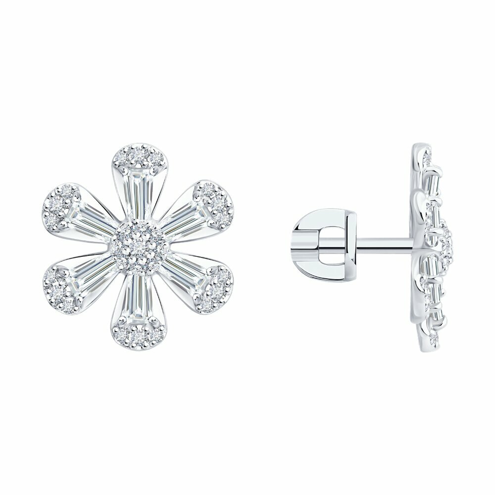 Серьги, белое золото, 585 проба, бриллиант выращенный