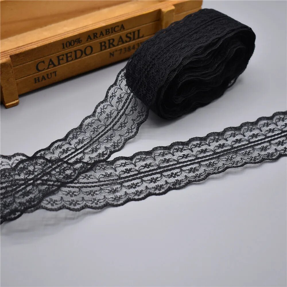 Кружевная лента серая 10 ярдов, 4,5 см, Цвет: 08 black
