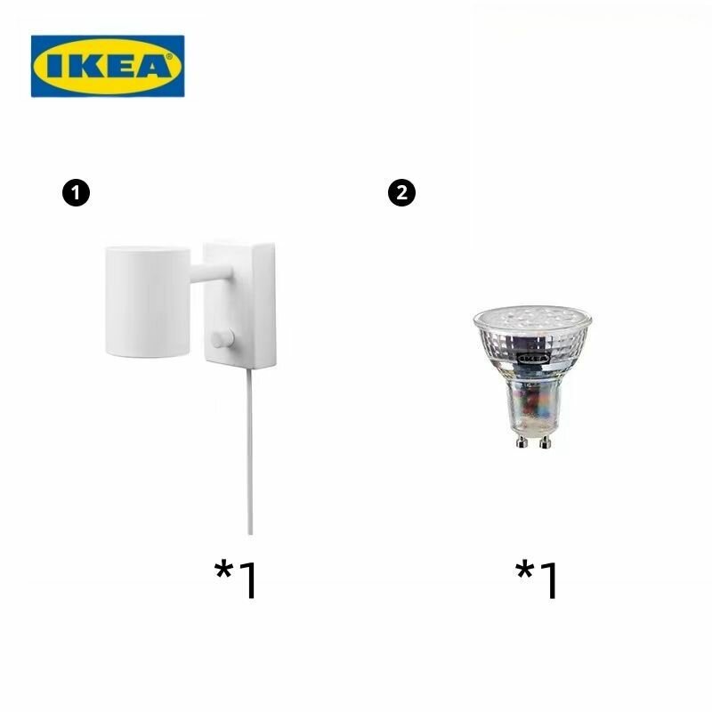 Ikea NYMNE-белый настенный светильник / лампа для чтения, включая штепсельную вилку преобразователя, Не включает светодиодные лампы