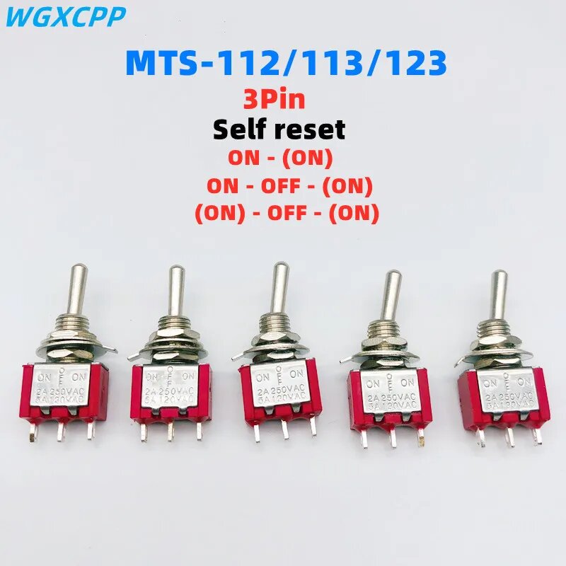 Красные мини-переключатели SPDT WGXCPP MTS-112 1/5 шт. MTS-123(ON)-OFF-(ON), 1pcs