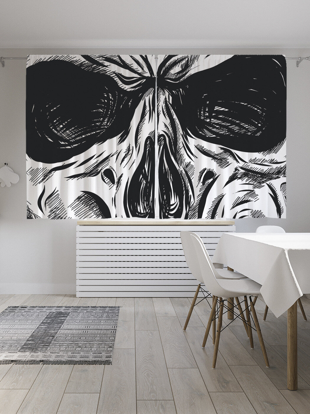 Фотошторы короткие "Глазницы черепа", 2 полотна шириной по 145 см, высота 180 см, JoyArty