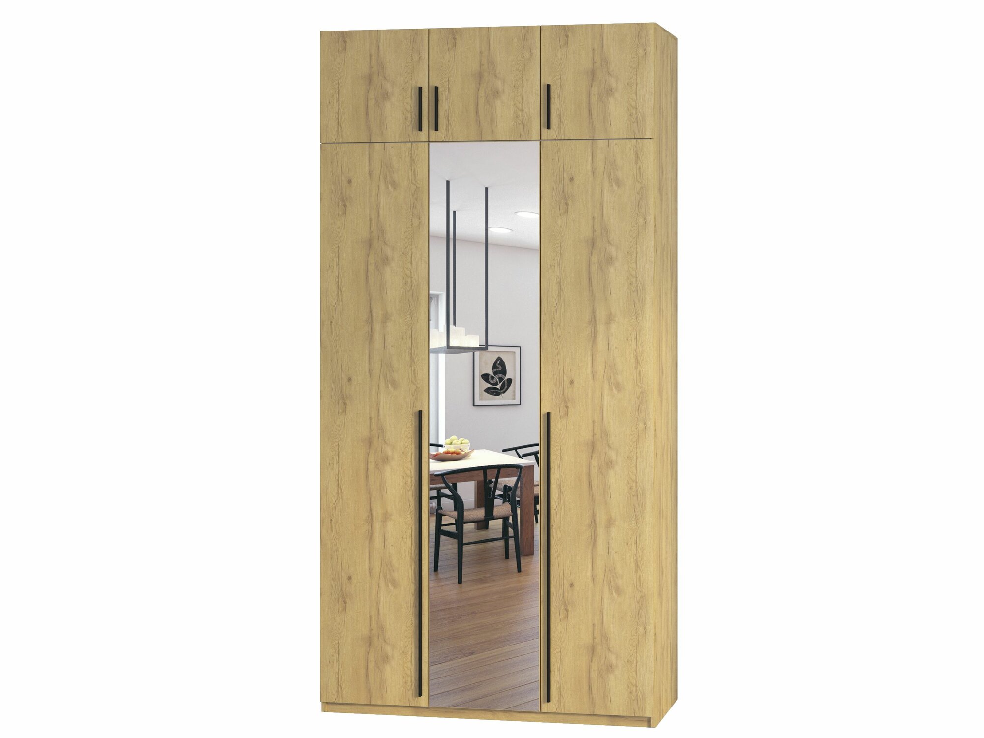 Шкаф распашной МногоМеб Лаура 3-А 120х40х240 трехстворчатый, зеркало, антресоль, дуб вотан