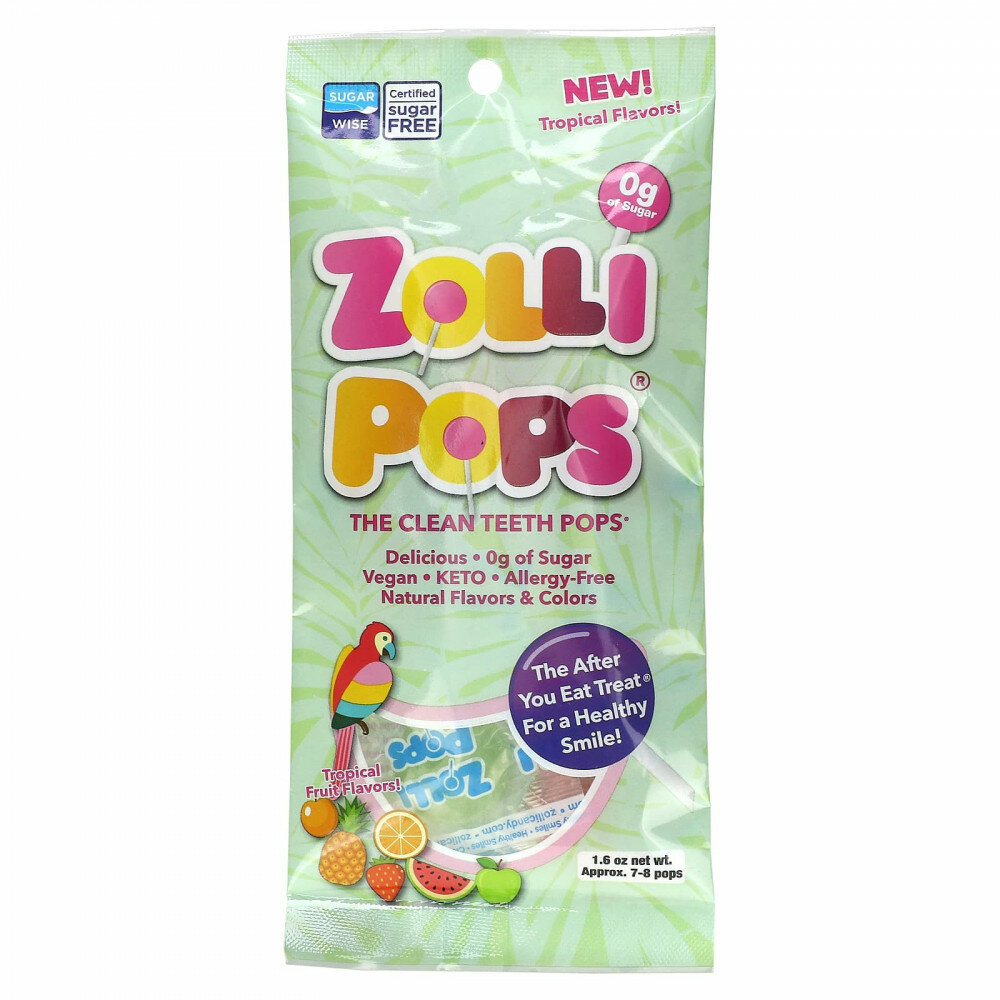 Zollipops, The Clean Teeth Pops®, тропические фрукты, прибл. 7-8 леденцов, 50 мл (1,6 унции)