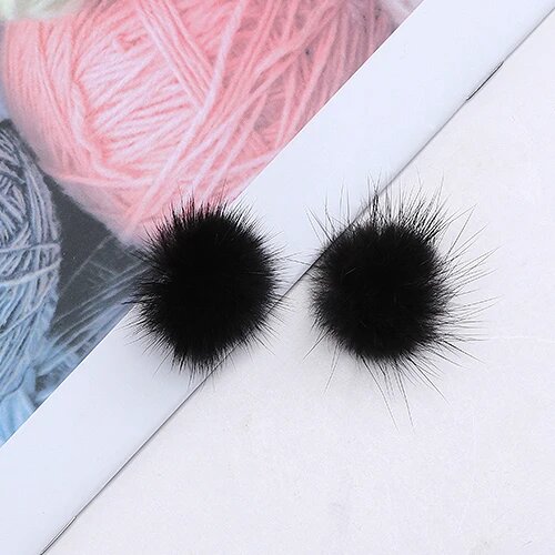 Помпоны из меха норки 10 шт. Черный, Black 10pcs, 2.5cm