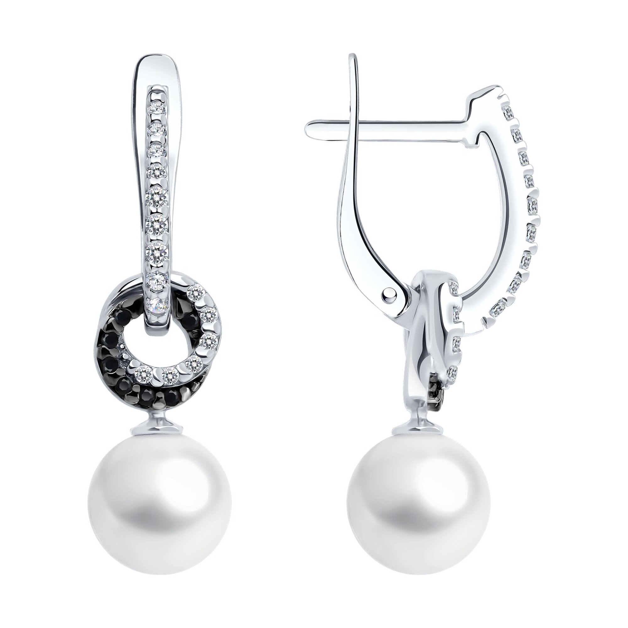 Серьги трансформеры, серебро, 925 проба, родирование, жемчуг, фианит