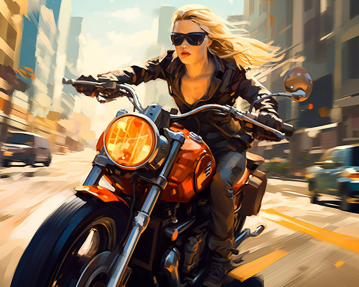 Картина по номерам девушка на мотоцикле 40х50