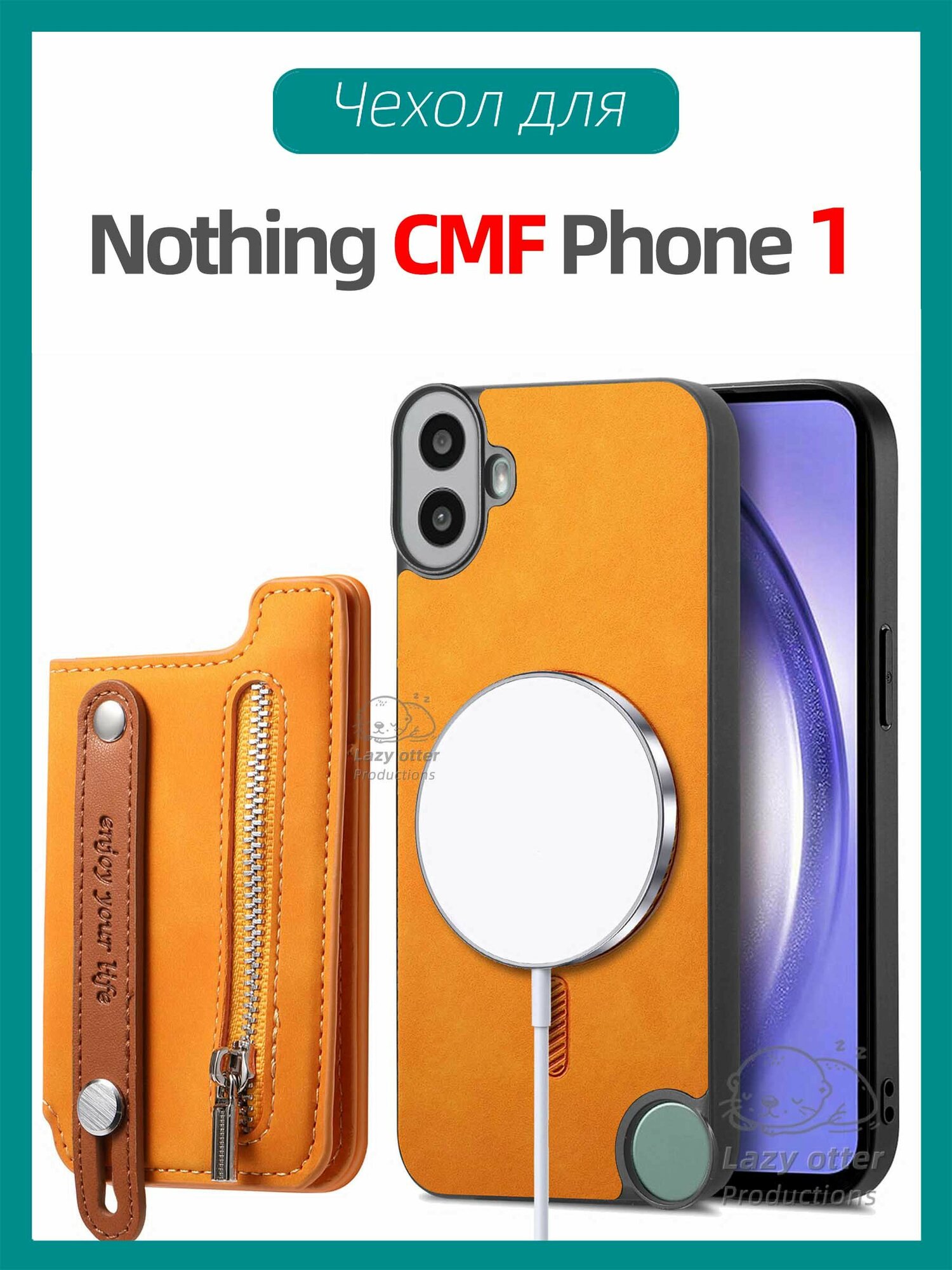 Чехол для Nothing CMF Phone 1 с поддержкой MagSafe, искусственная кожа, с отделением для карт.
