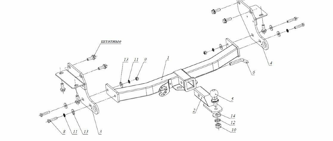 Фаркоп под квадрат для Grand Cherokee WK2, c 2010 г, Бизон. FA 0977-E