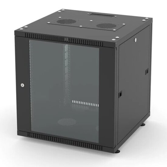 Шкаф напольный Filum 19', 12U NETWORK (ШxГxВ) 600x600x623 мм, двери: стеклянная/сплошная металл, цвет черный RAL9005