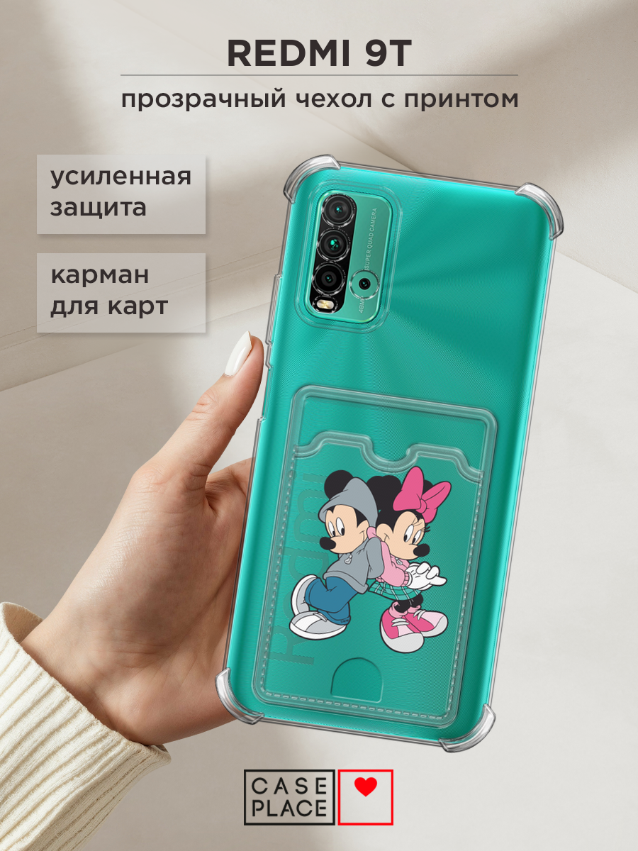 Чехол на Xiaomi Redmi 9T (Сяоми Редми 9Т) с картой и принтом Микки Маус и Минни Маус