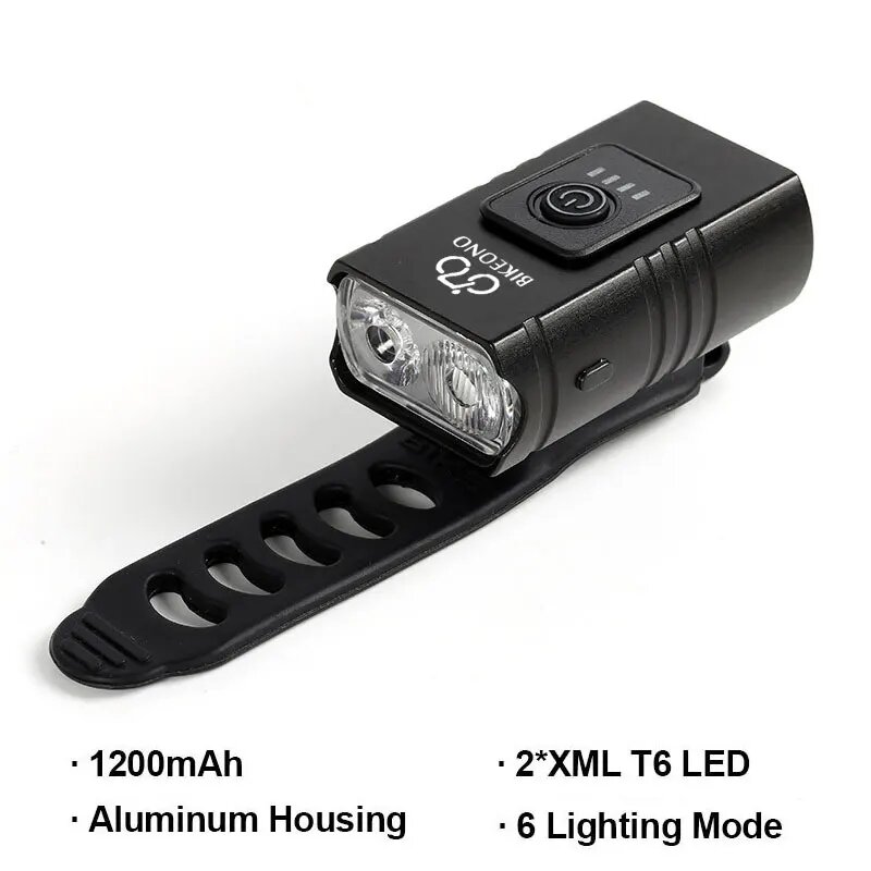 Велофонарь BIKEONO 2*XML T6 LED, 1200mAh, 6 режимов