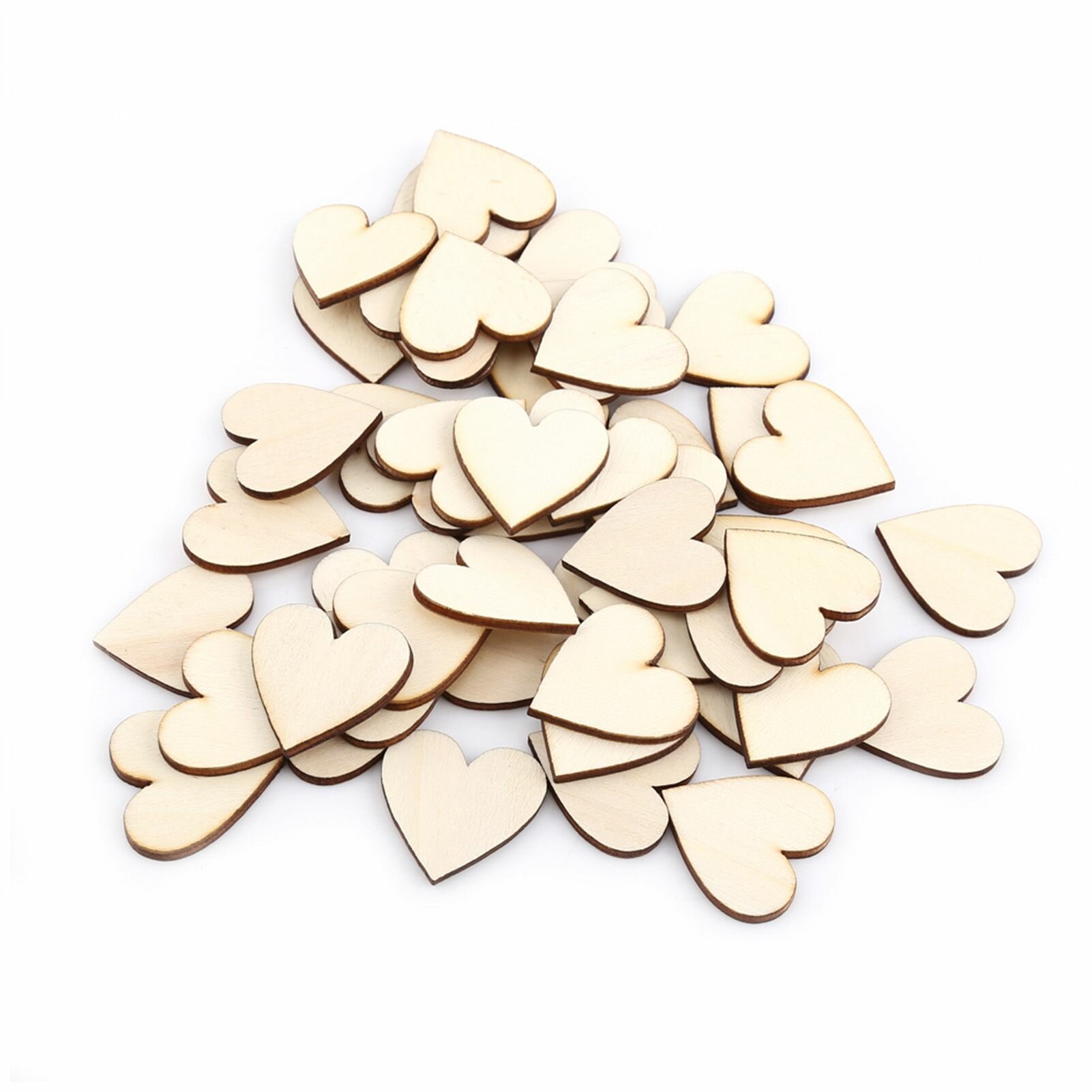 Деревянные сердца для декора, 100 шт, натуральное дерево, размеры от 10 до 80 мм