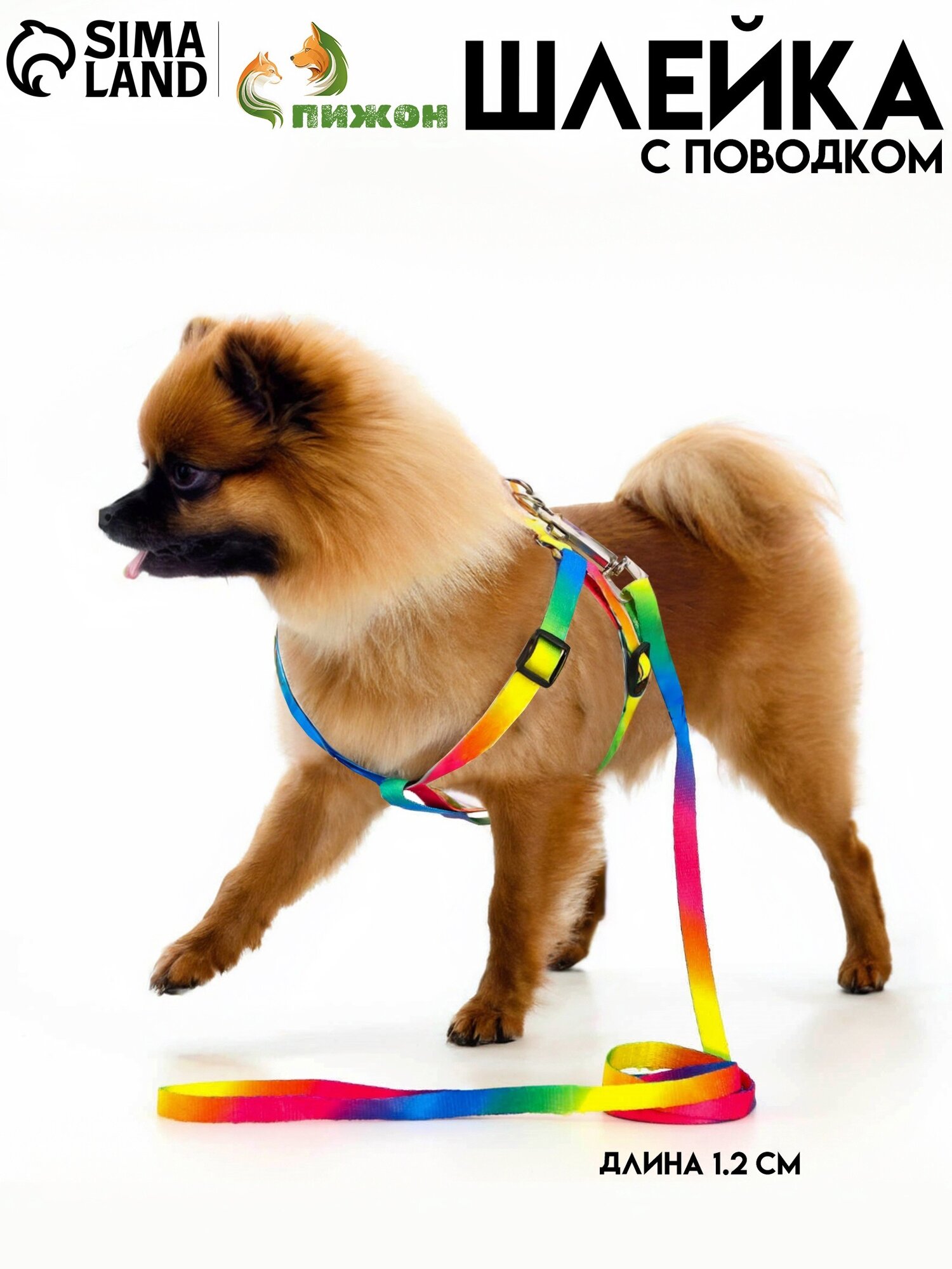 Комплект "Радуга", капрон, поводок 120 х 1 см, ОГ 24-34 см, разноцветный