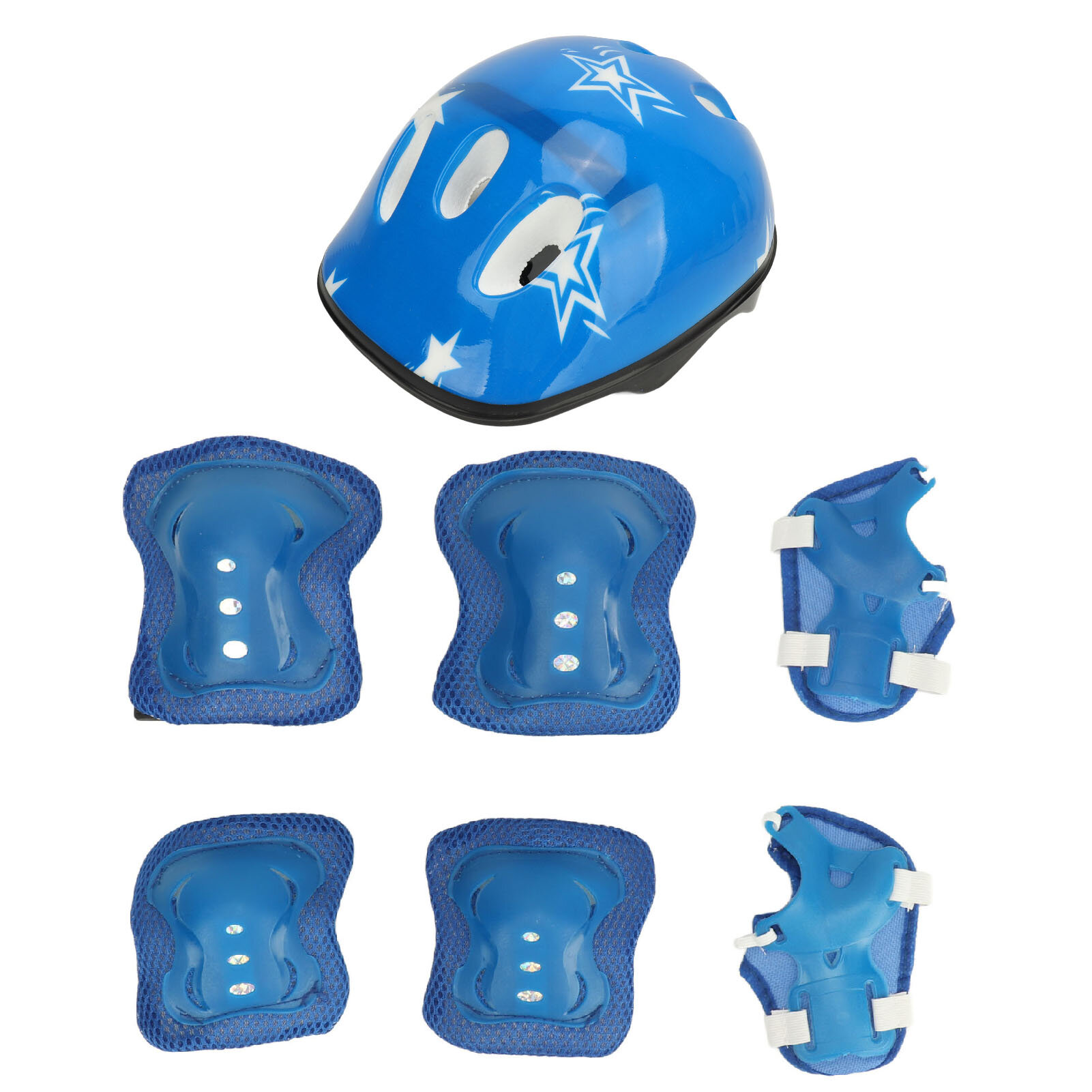 Детский велосипедный шлем, спортивная защитная экипировка, регулируемые наколенники, налокотники, защита запястий. Детский комплект защитной экипировки для велоспорта для детей от 5 до 14 лет, синий.