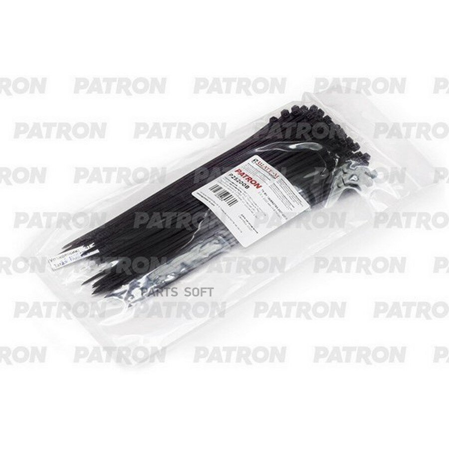 Комплект пластиковых хомутов 2.5 х 200 мм, 100 шт, Nylon 6.6, черные PATRON P25200B | цена за 1 шт