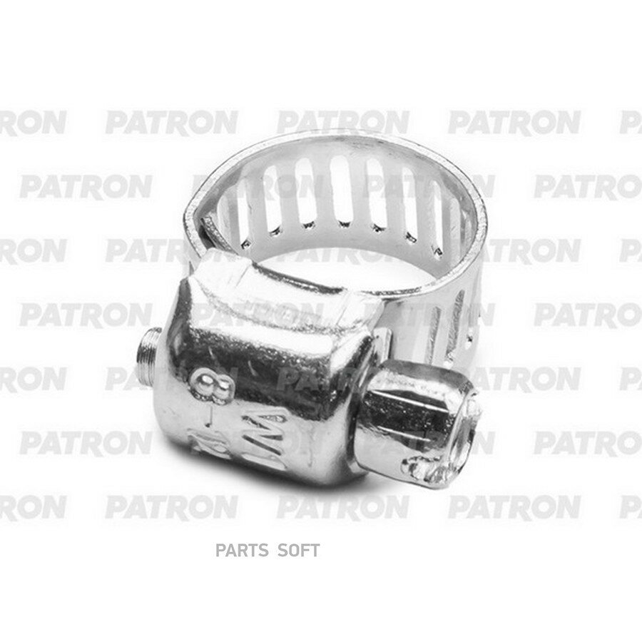 Хомут винтовой 8-12 мм American Type лента с перфорацией, ширина ленты 8 мм, W1 - оцинкованная сталь PATRON PA008012 | цена за 1 шт