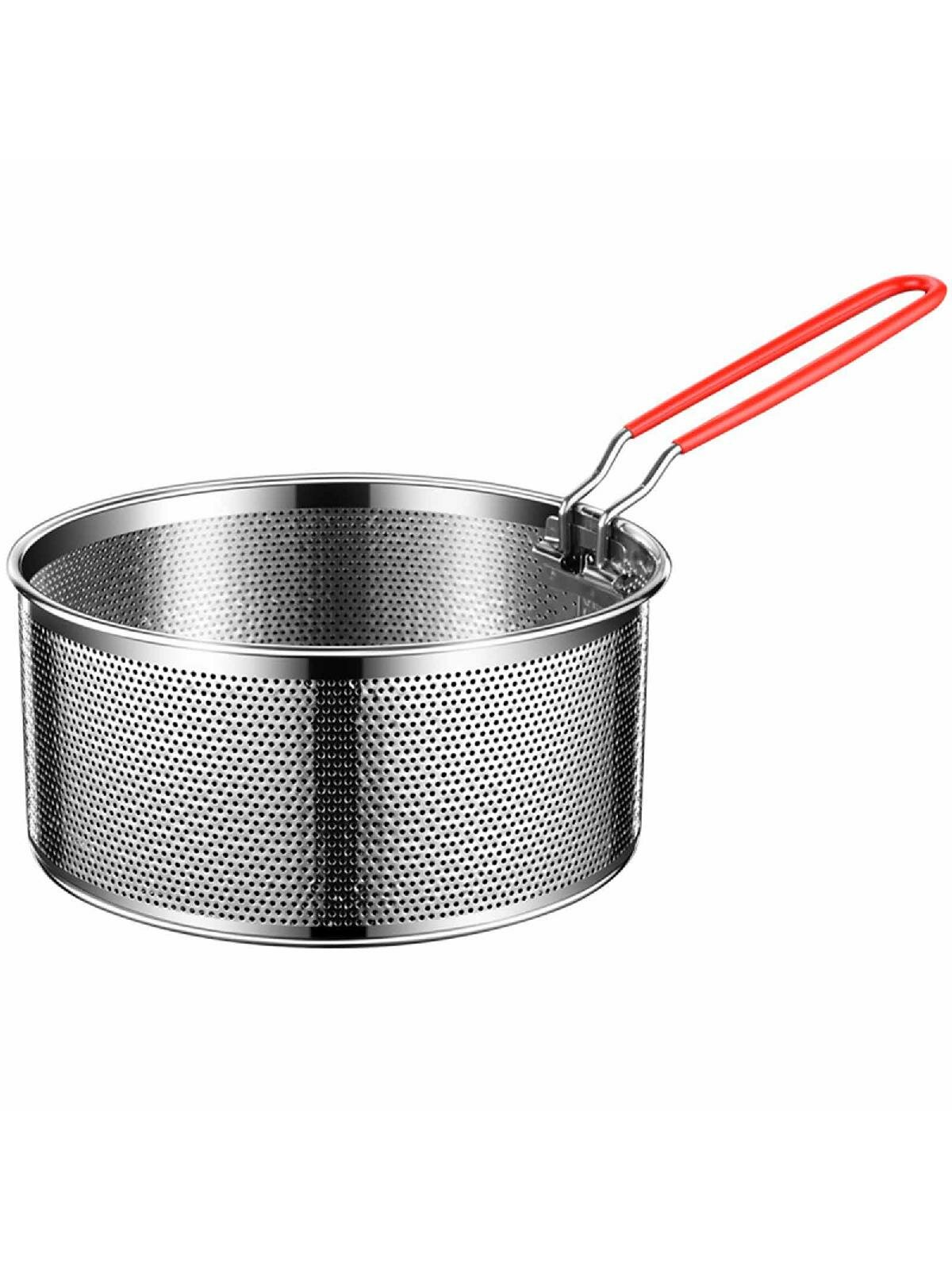 Прочная корзина для жарки из нержавеющей стали для домашнего и ресторанного использования. Круглая корзина для жарки во фритюре с термостойкой силиконовой ручкой для кухни.