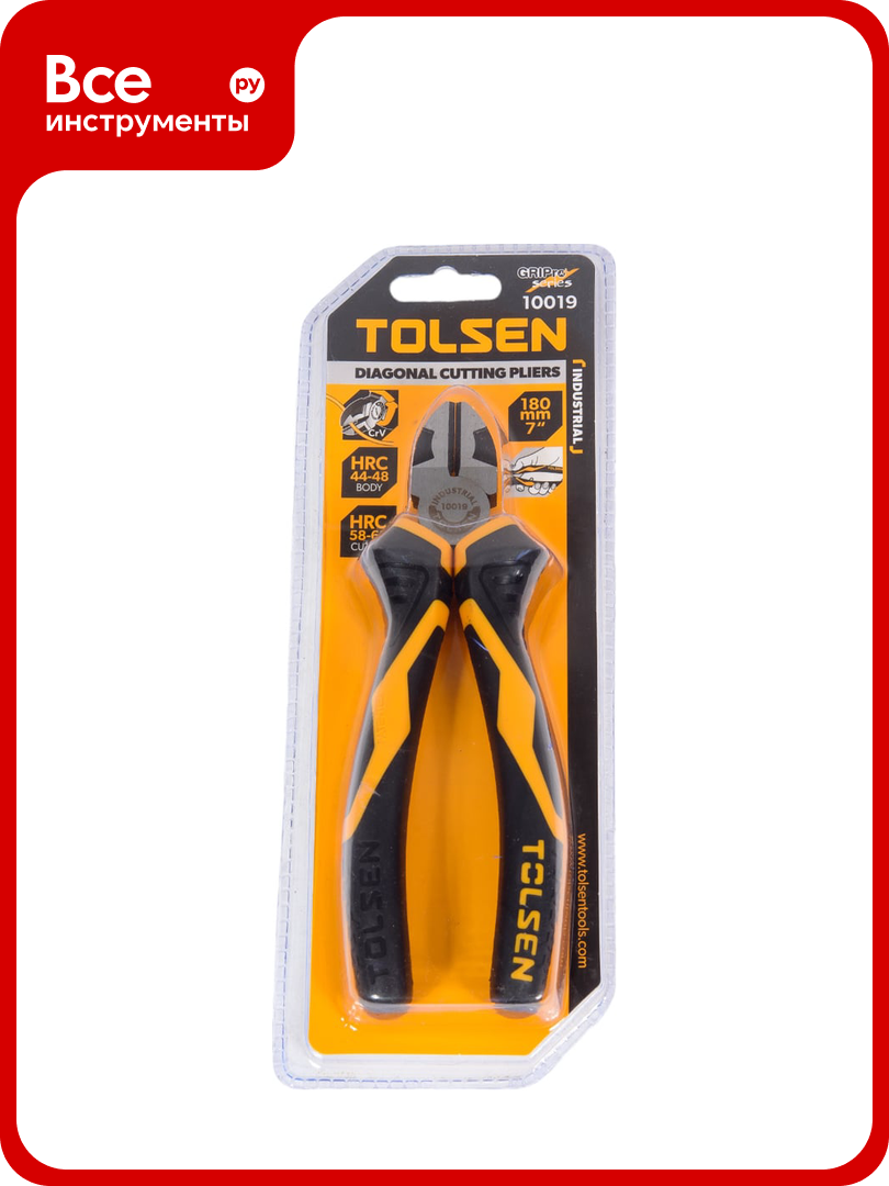 Кусачки TOLSEN боковые комбинированная рукоятка Cr-V Профи 180 мм 10019, перекусывания проволоки