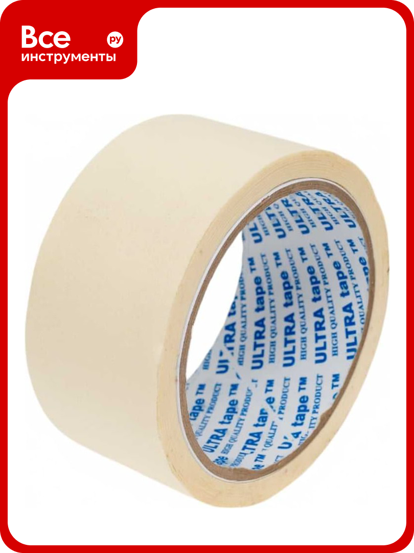 Малярная лента Ultra Tape, термостойкая, белая, на основе крепированной бумаги с клеевым слоем из натурального каучука