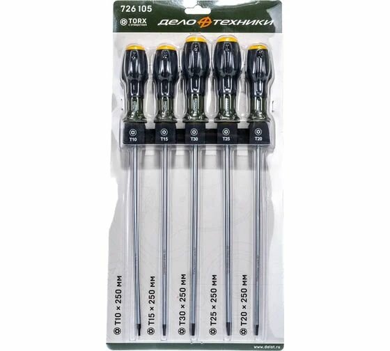 Набор отверток TORX с отверстием, длина 250 мм, 5 штук Дело Техники 726105
