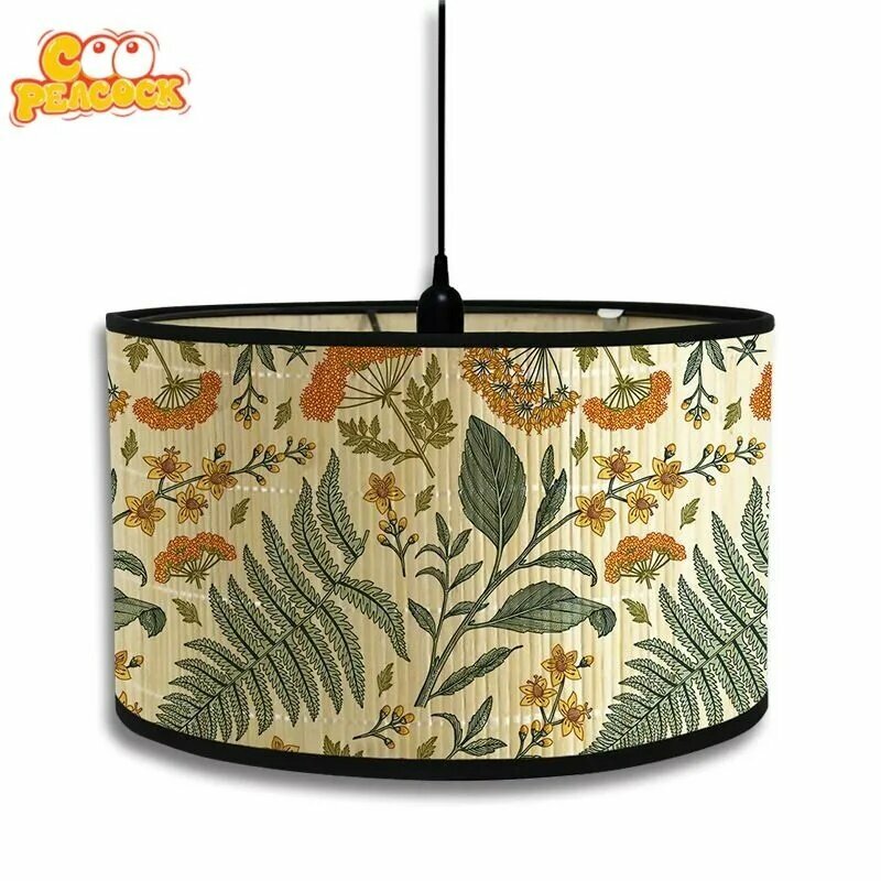 Бамбуковый абажур для гостиницы спальни гостиной домашнего декора подвесной настольной лампы с принтом растительного узора