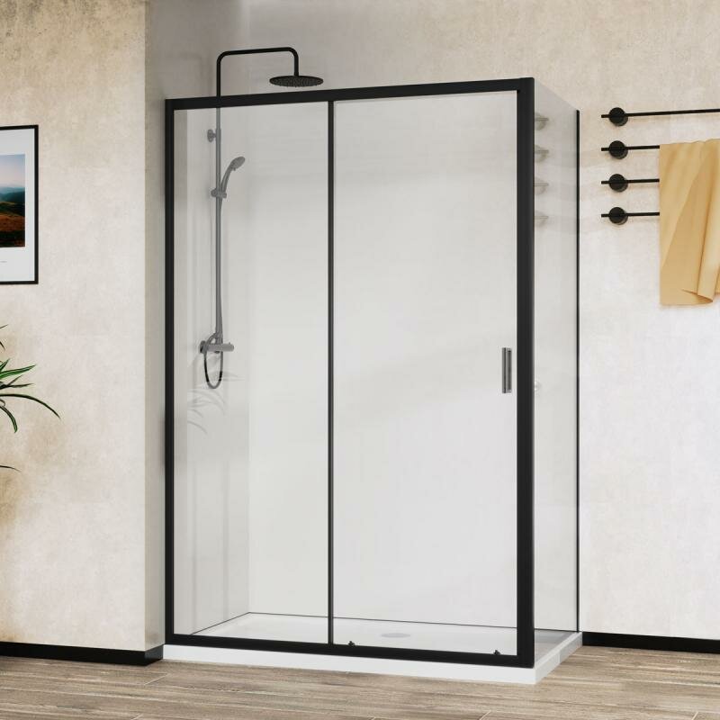 Vincea Душевой уголок City VSR-5CT9011CLB, 1100*900, черный, стекло прозрачное Vincea