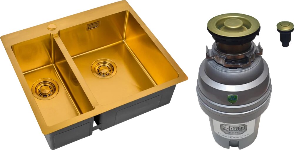 Комплект Мойка Zorg Light ZL R 590-2-510-R BRONZE, R, бронза / Измельчитель ZR-75 D BRONZE