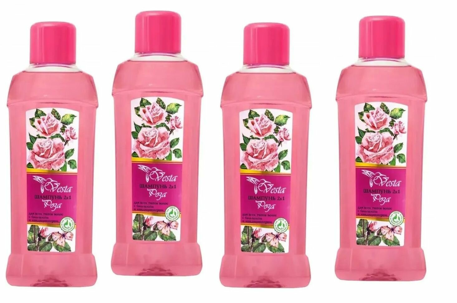 Шампунь с бальзамом и кондиционером 2в1 Vesta Роза для всех типов волос 1000 мл, 4шт.
