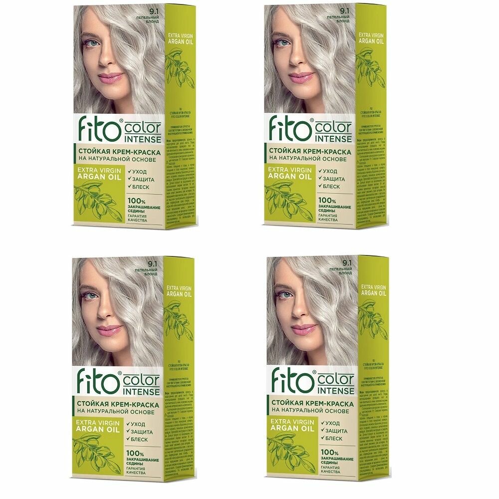 Краска для волос Fito color intense, тон 9.1 Пепельный блонд, 115мл, 4шт