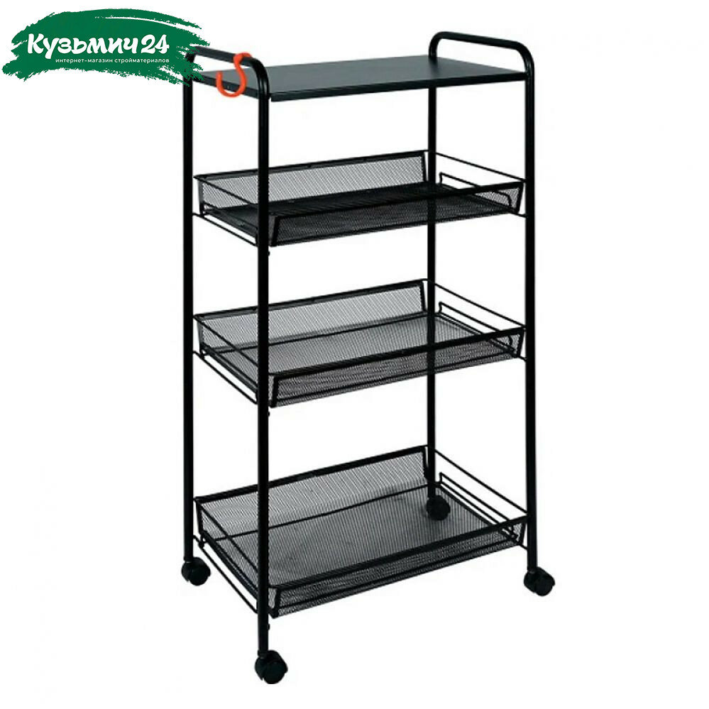 Этажерка Ладья 34КС на колесах 3 корзины + полка 450х300х800 мм, черный, 1 шт.
