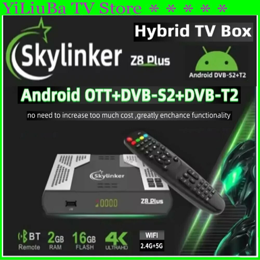 [Genuine]Skylinker Z8 Plus Android OTT+DVB-S2 T2 Hybrid TV Box Super etv pro BT Remote 5G FTA Satellite Terrestrial TV Receivers