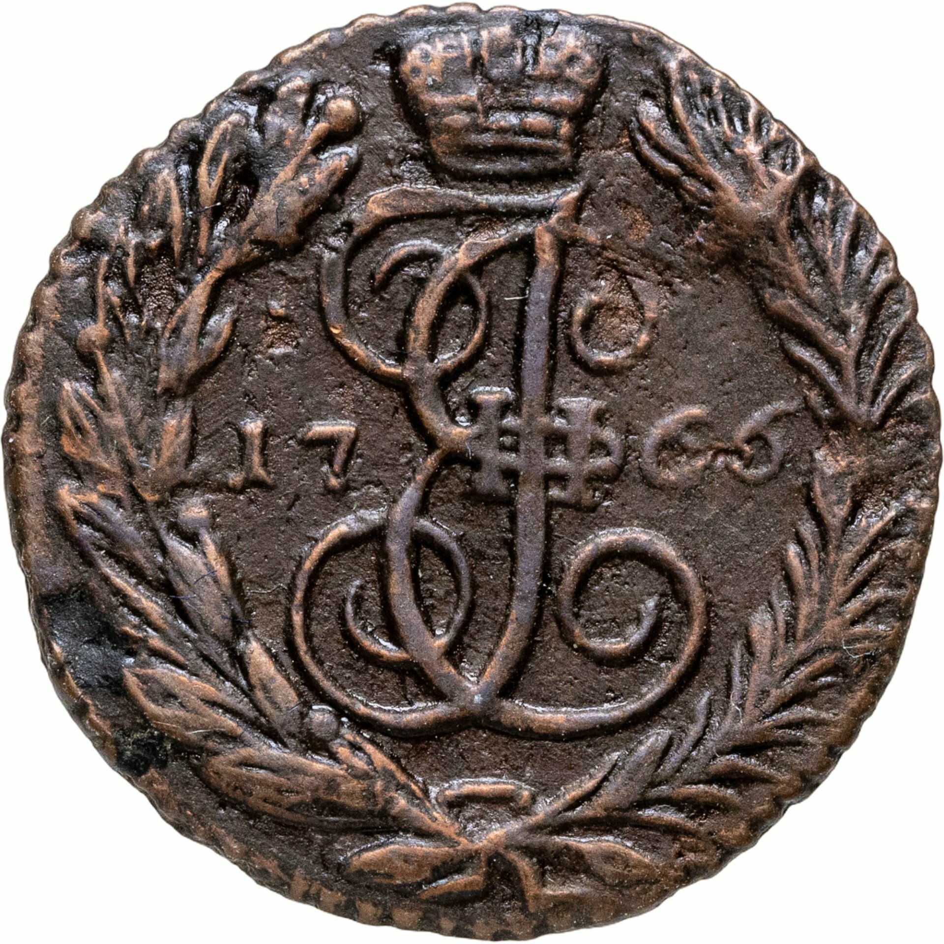 Полушка 1766 ЕМ, Медь, в сохранности F-VF