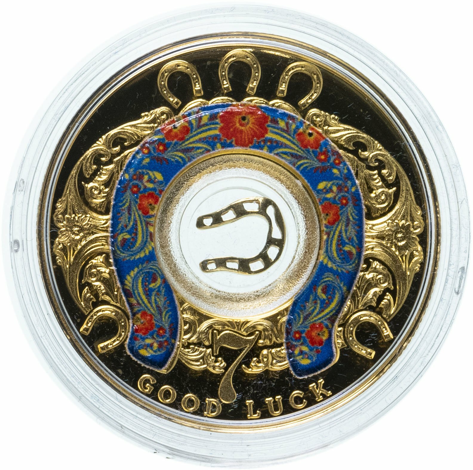 Камерун 500 франков 2022 "На удачу 7 подковок" в футляре с сертификатом, Серебро 999, в сохранности Proof