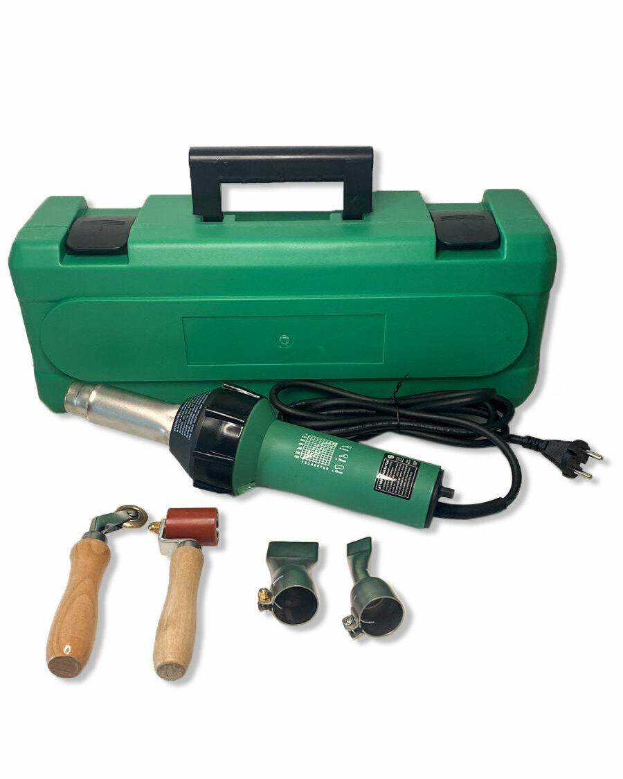 Фен строительный AT-1600 в кейсе, с комплектом для сварки пвх материалов.