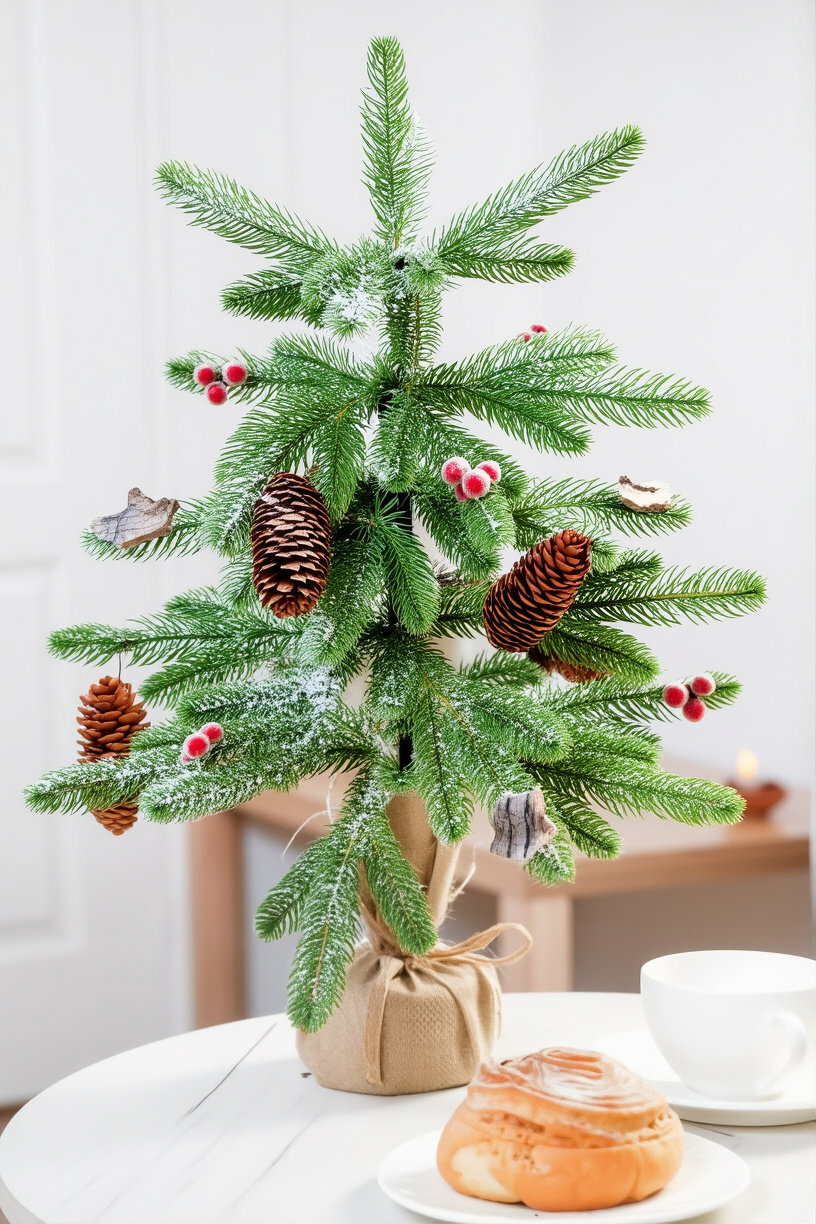 Настольная елка в мешочке фанни с ягодами, шишками и звездами 50 см, литая 100%, Winter Deco 1000900