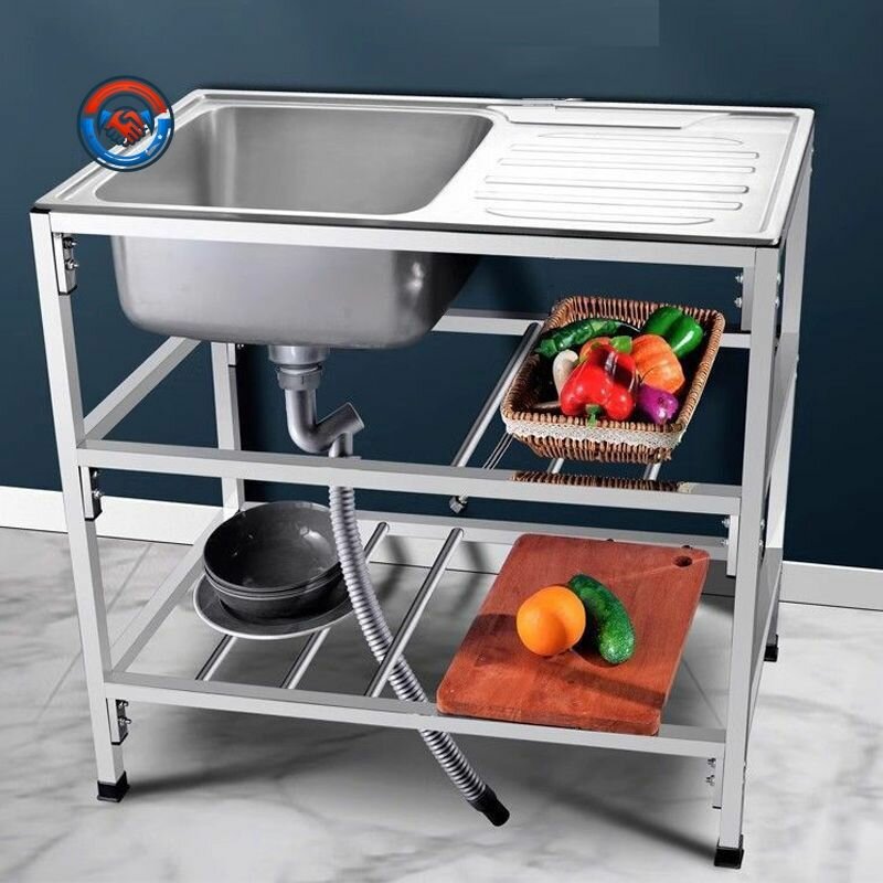 Садовая кухня из утолщённой нержавеющей стали, глубокий корпус с двойными полками, угол R для лёгкой очистки, анти-запах и анти-насекомые, мойка для дачи и улицы