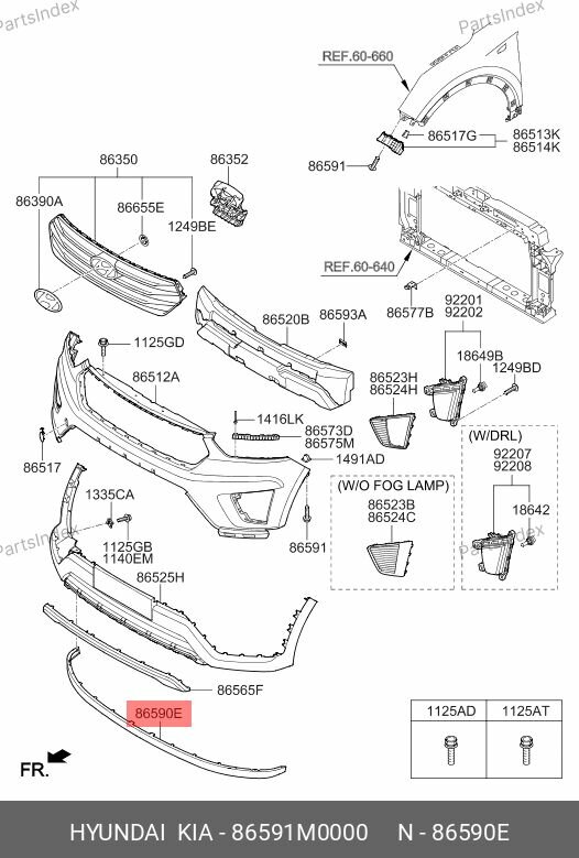 Молдинг бампера переднего нижний, HYUNDAI/KIA/MOBIS 86591M0000