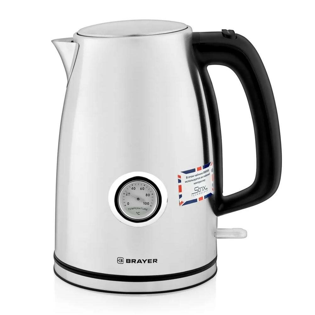 Чайник электрический 1.7Л 2200ВТ диск встр фильтр встроен термометр нерж сталь BRAYER