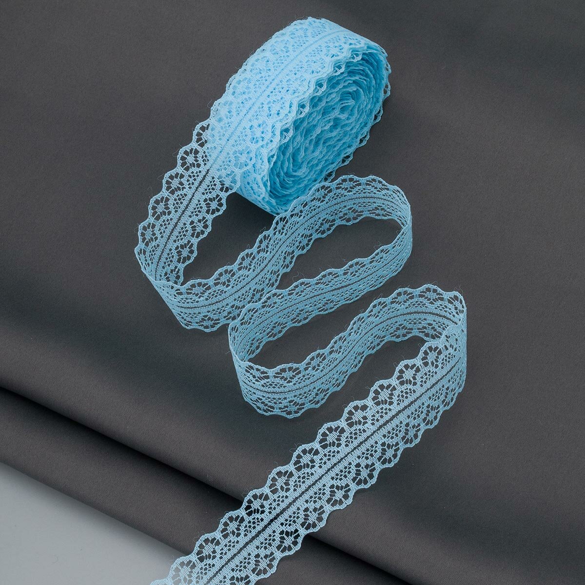 Кружево капроновое для шитья и рукоделия, цвет голубой, 3 см х 13,72 м