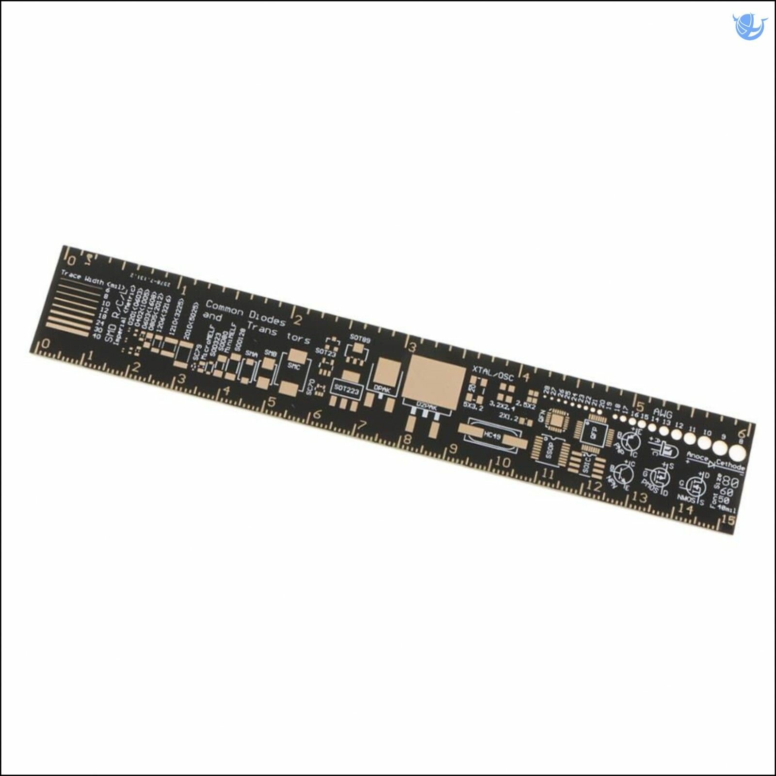Эталонная линейка для печатных плат 15 см / 6 дюймов, измерительный инструмент для электронных инженеров, включает типовые корпуса микросхем, диаграмму ширины дорожек и калибр AWG.