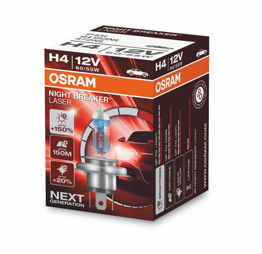 Лампа OSRAM NIGHT BREAKER LASER 64193NL H4 P43t 12 В 60Вт 3800K
