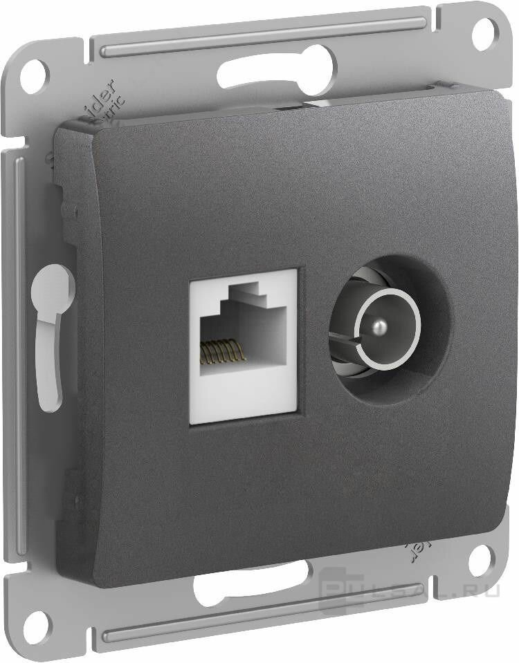 Розетка одиночная TV+RJ45 Schneider Electric компьютерная одинарная ТВ пластмасса графит