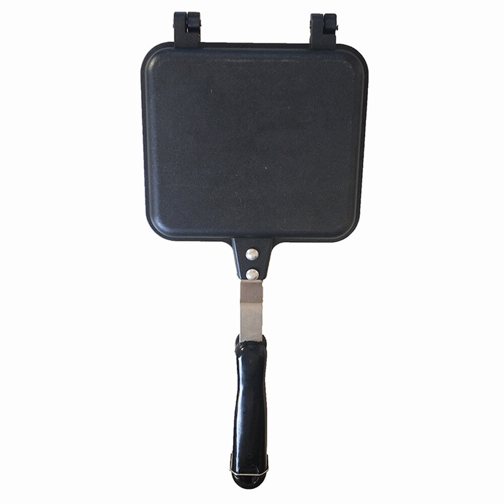 Панель для сендвичей и тостов для выпечки в домашней кухне, многоцелевой инструмент для приготовления завтрака, DIY-инструмент для сендвичей, вафель и блинов, двухсторонняя обжарка с ручками, материал алюминиевый сплав, черный цвет, размер 353*153мм, вес