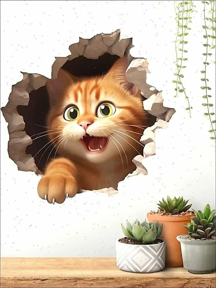 3D наклейки с кошками на стену, самоклеящиеся, виниловые, для декора комнаты