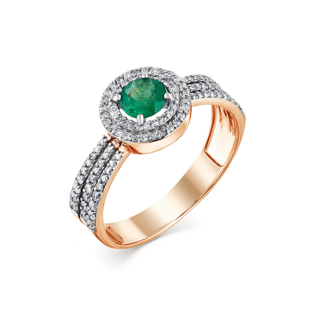 Кольцо, красное золото, 585 проба, изумруд, бриллиант