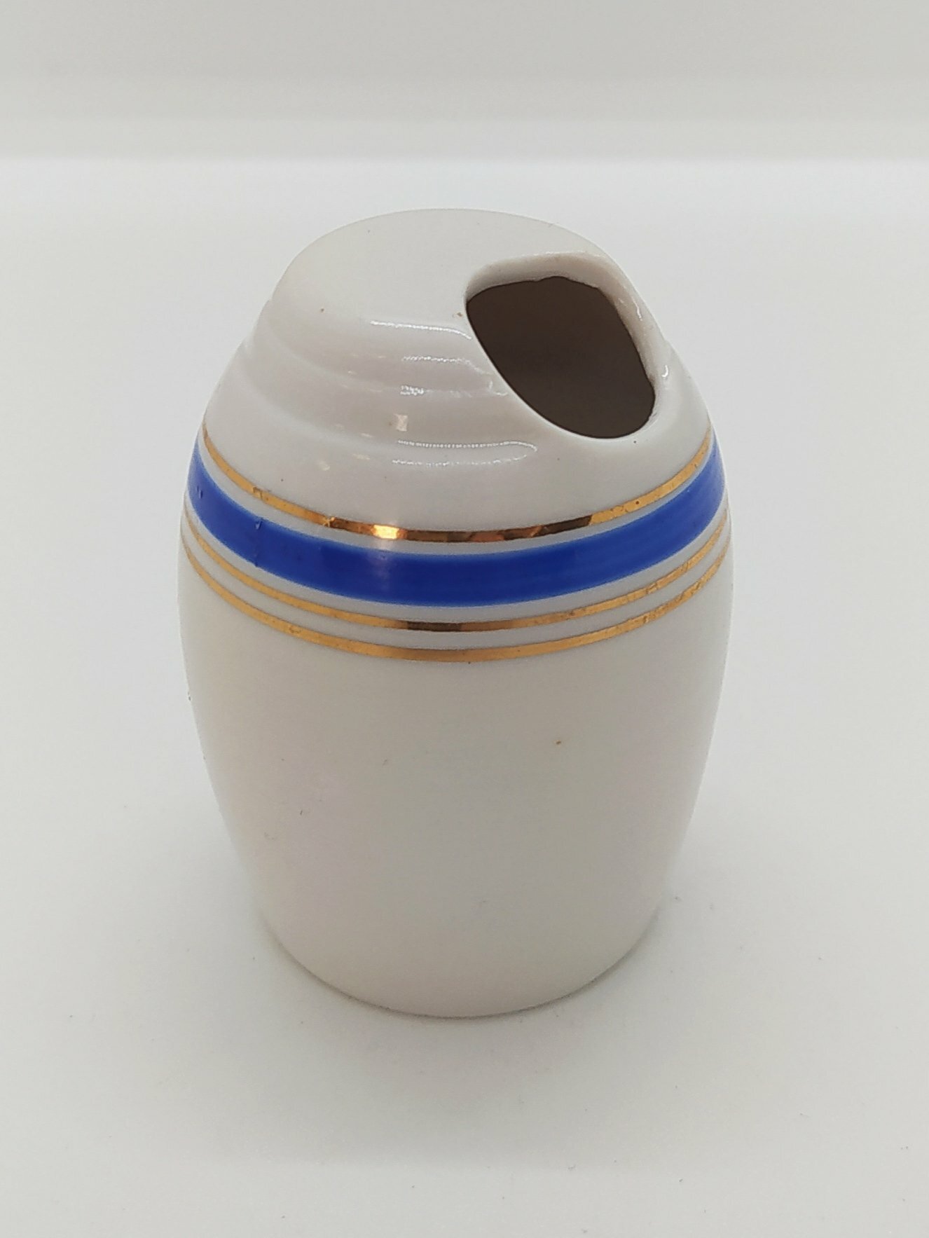 Горчичница с декором в виде продольных поясков, фарфор, крытье, золочение