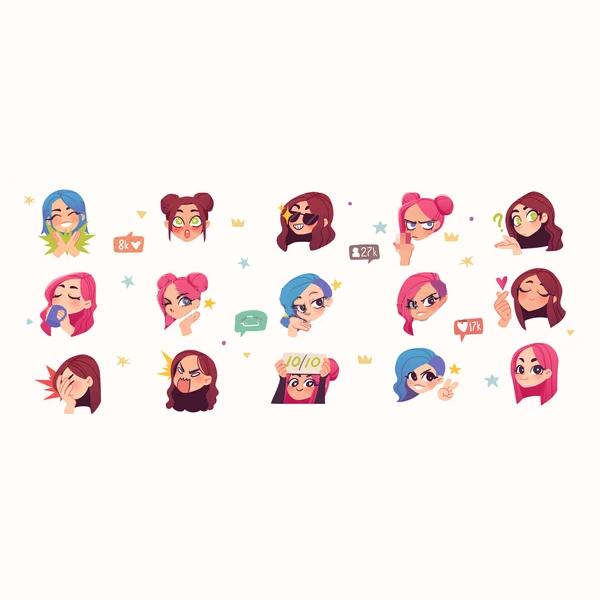 Наклейки стикеры Смайлы - девочка